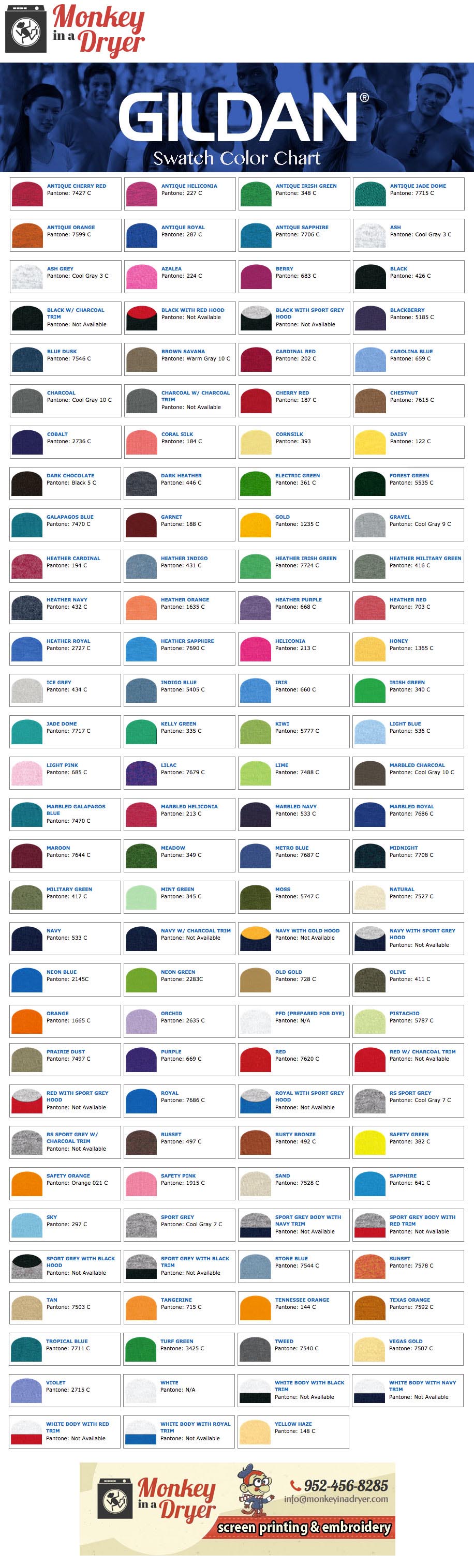 Gildan Swatch Color Chart Monkey In A Dryer Screen Printing
