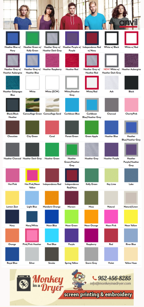 Anvil Swatch Color Chart | Custom T-Shirts from Monkey In A Dryer, A ...