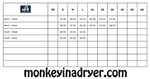 J. America Size Chart | Custom T-Shirts from Monkey In A Dryer, A ...