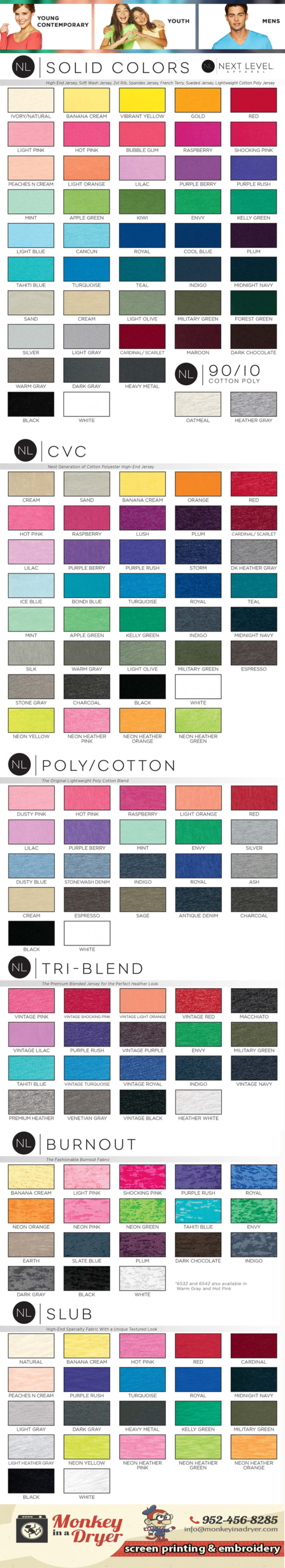 Next Level Apparel Swatch Color Chart | Custom T-Shirts from Monkey In ...